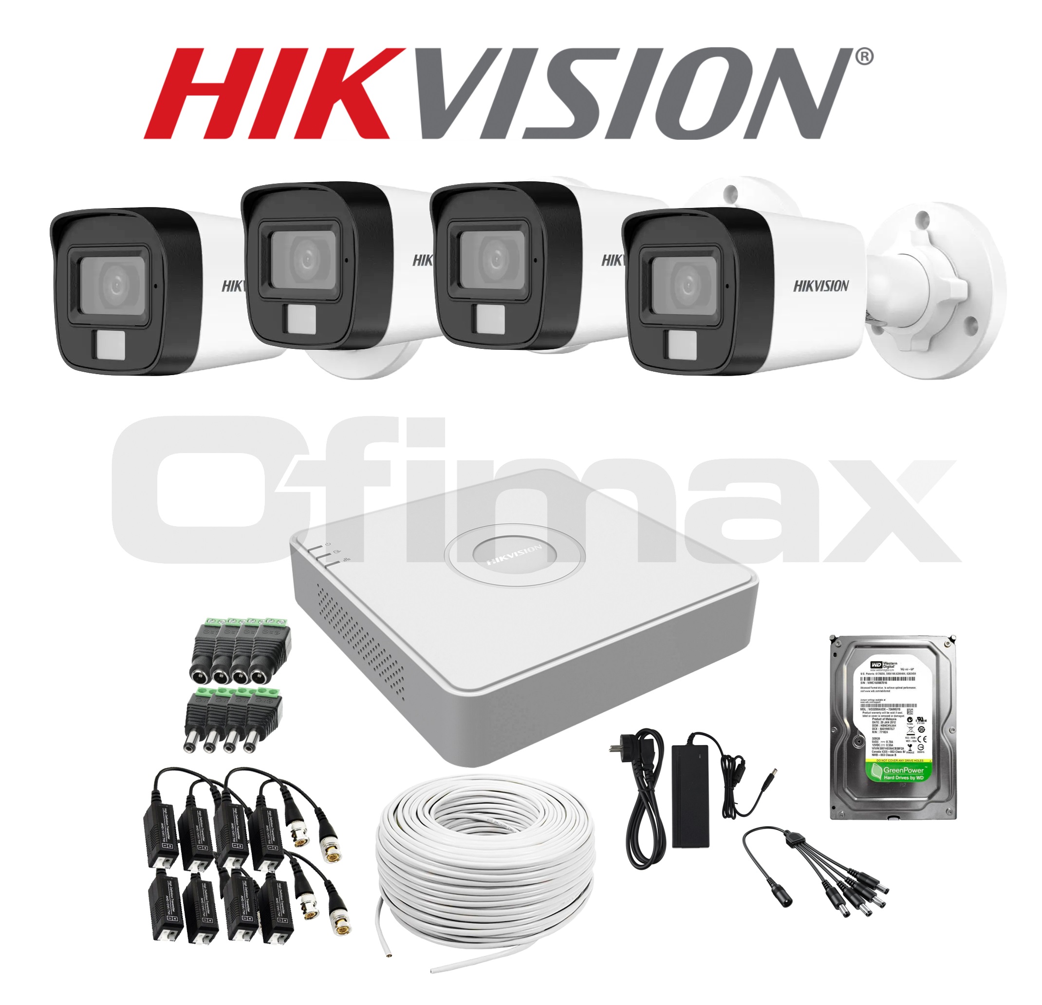 KIT 4 CÁMARAS Y DVR HIKVISION 2MP BULLET + DISCO CON MICRÓFONO ...