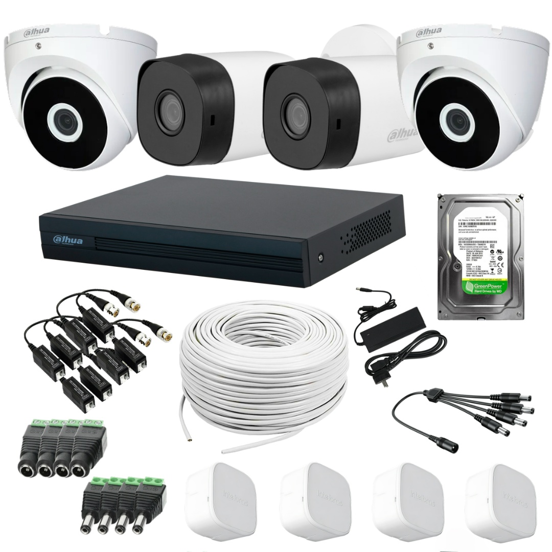 KIT DVR DAHUA 4 CAMARAS 2MP BULLET Y TURRET + DISCO Seguridad Dahua ...