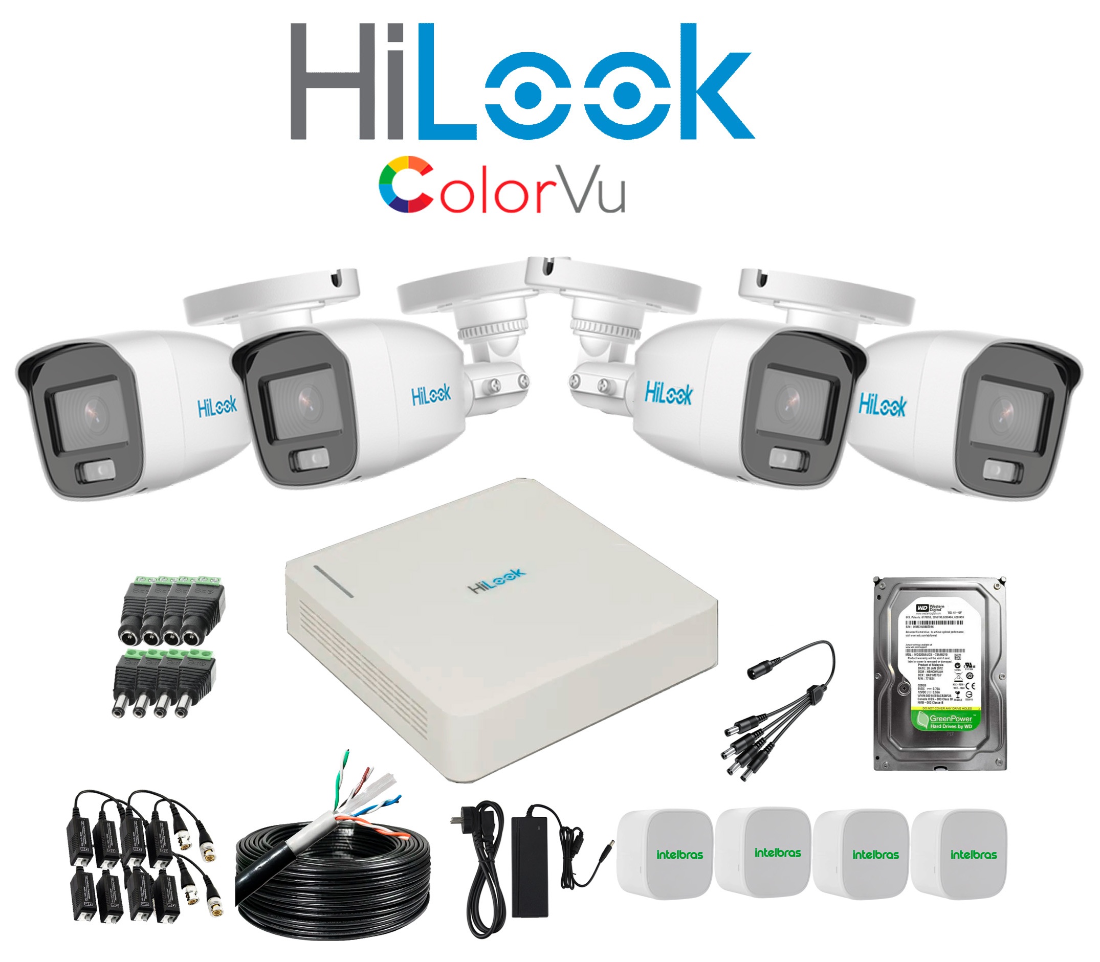 KIT HILOOK DVR 4CH + 4 CAMARAS 2MP COLORVU COLOR NOCHE + DISCO ...